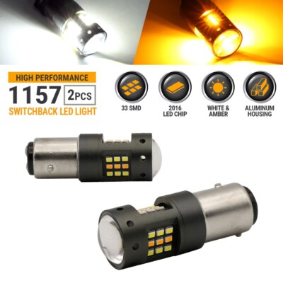 White/Amber 1157 LED DRL Switchback Turn Signal Parking Light Bulbs ...