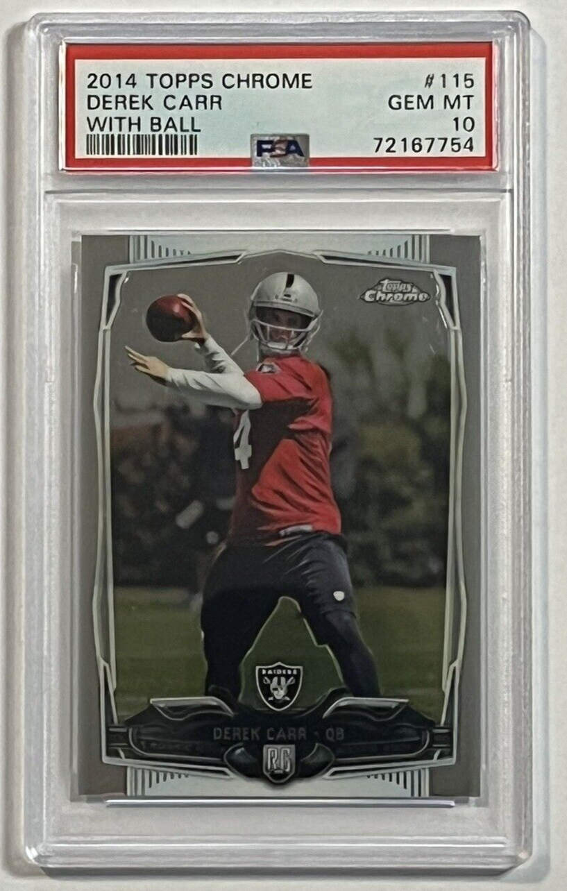 2014 Topps Chrome DEREK CARR Rookie Card w/ ball PSA 10 Gem Mint ...