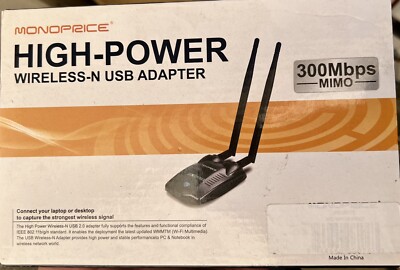 Monoprice Usb Wireless Adapter,2 Antenna,2T2R Wireless-N 300 MPS -New W ...