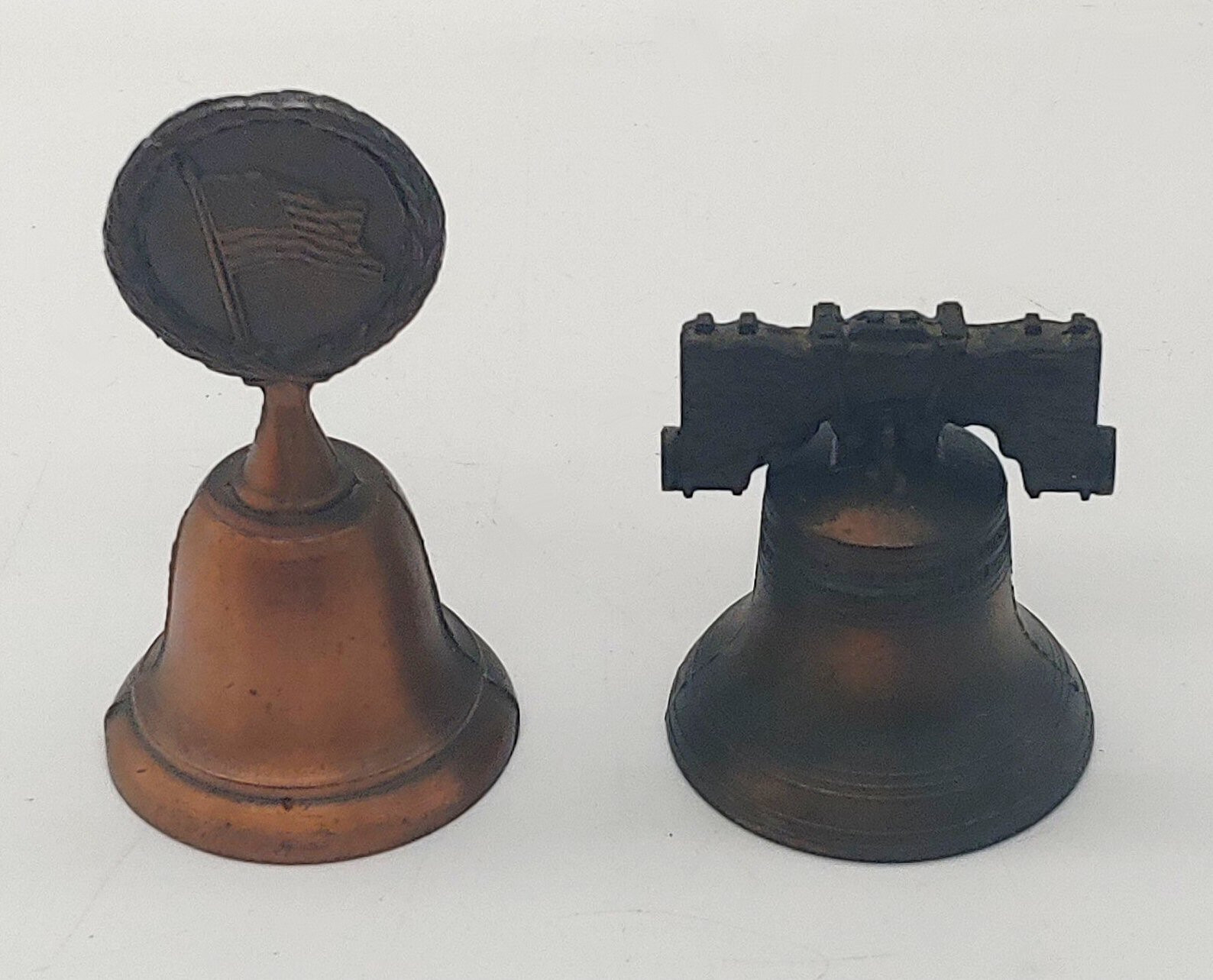 Vintage Miniature Replica Liberty Bell and Flag Bison Metal Bell Ringer ...