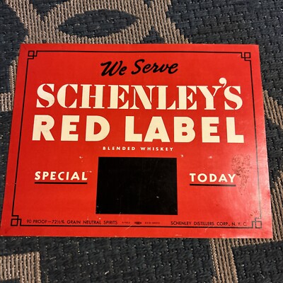 VTG Schenley’s Red Label Whiskey Metal Advertising Sign 9.5”x12.25” Bar ...