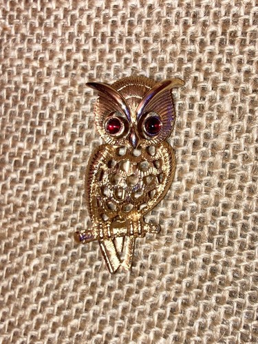 Avon Owl Red Rhinestone Eyes Brooch Pin Vintage | eBay
