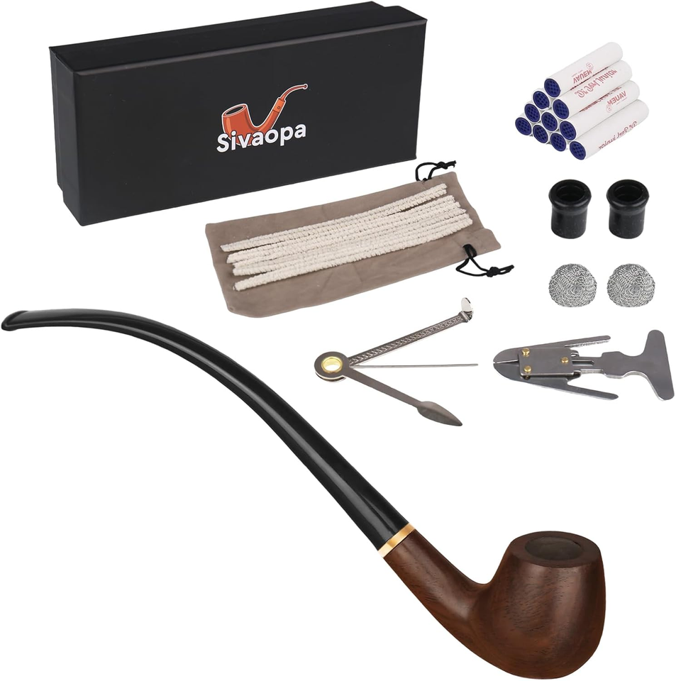 Rosewood Churchwarden Gandalf Pipe Long Stem Bent Tobacco Pipe w ...