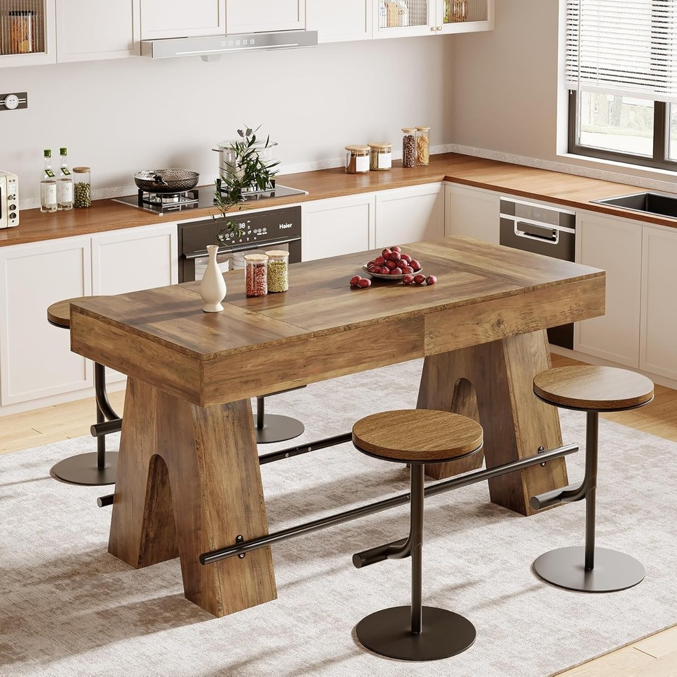 63" Dining Table for 4-6, Counter Height Kitchen Table with Metal ...