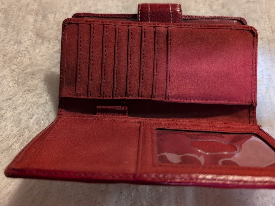 Fossil Red Stripe Checkbook Wallet Nwt Leather Lucky Red | eBay