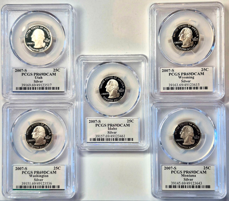 2007 S State Quarter Set 90% Silver PCGS High Graded PR69DCAM (MT/WA/ID ...