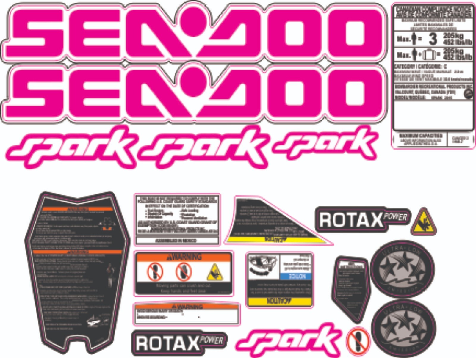 SEADOO SPARK 3 UP 2015 - 2022 Graphics / Decal / Sticker Kit PINK ...