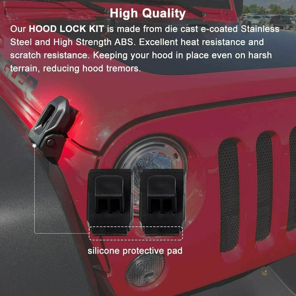 2x Hood Latch Catch Security Lock Buckle Kit For Jeep Wrangler JL JT ...