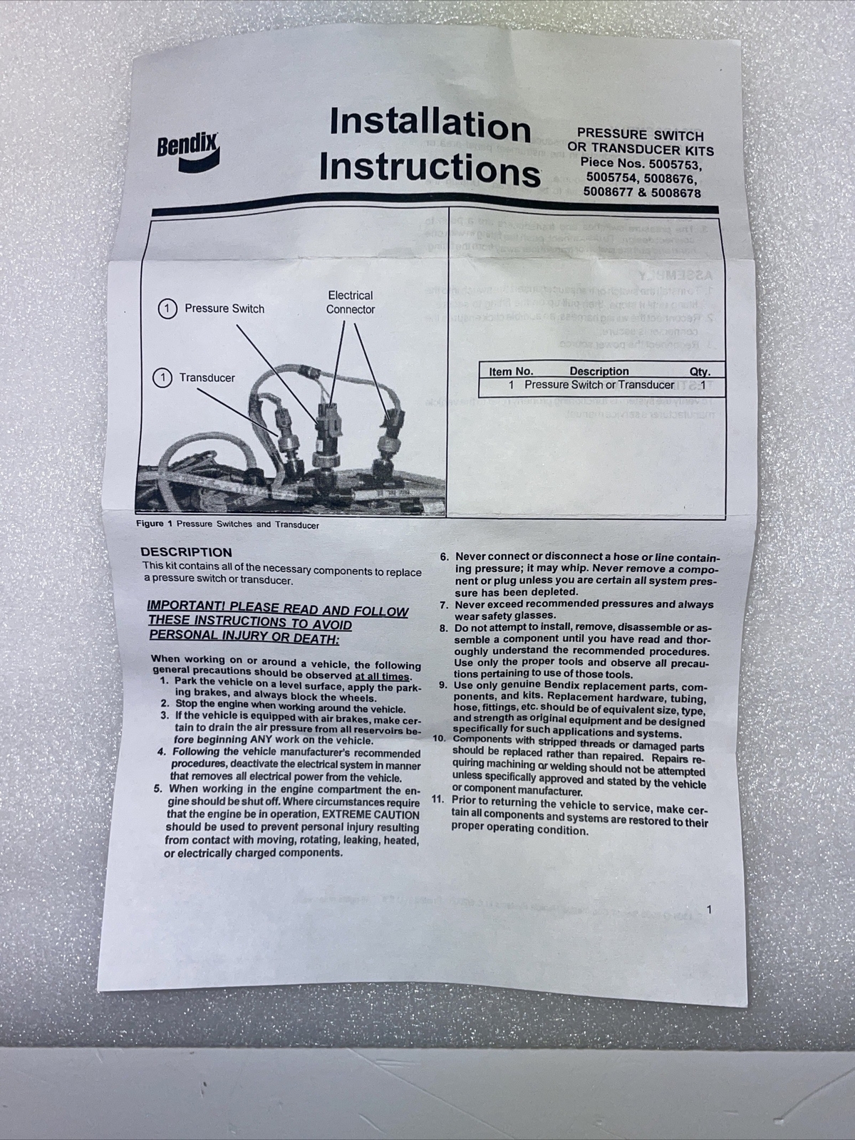 Bendix 5005757 Air Pressure Switch 2-6 PSI NC for sale online | eBay