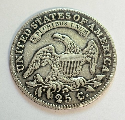 1828 Capped Bust Silver Quarter Large Diameter Planchet XF/AU Red Book ...