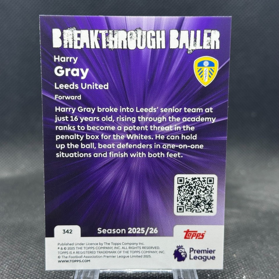 Harry Gray 2026 Topps Premier League EPL Breakthrough Baller RC Leeds ...