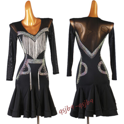 Ballroom Latin Samba Rumba Rhinestones Performance Dance Dress ...