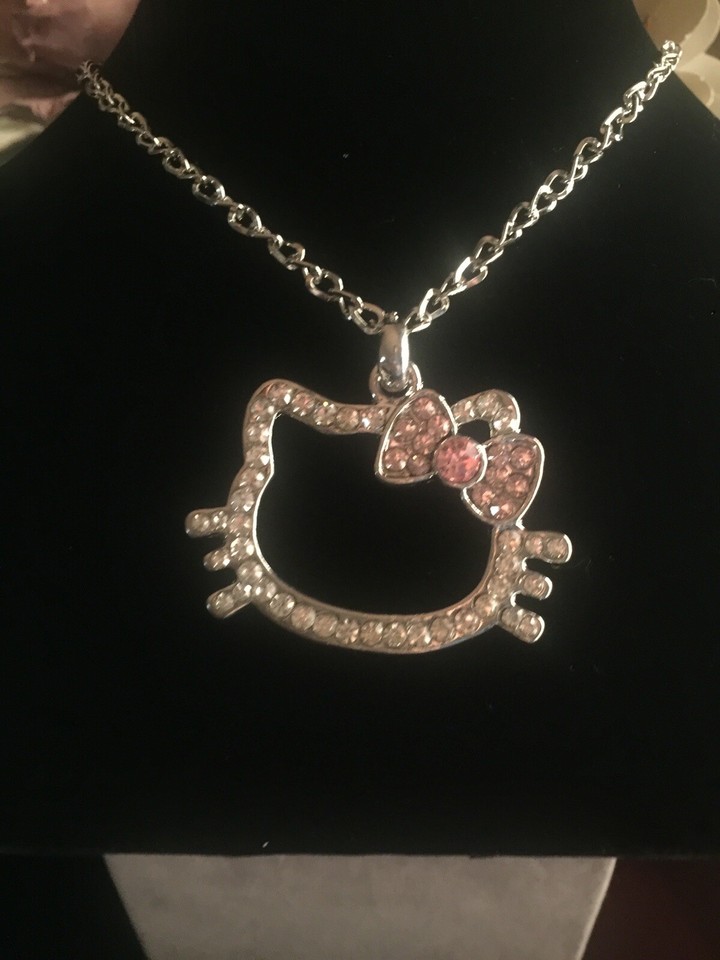 Hello Kitty necklace With a Bow Radium Plated Reflective Crystals Rhinestones | eBay