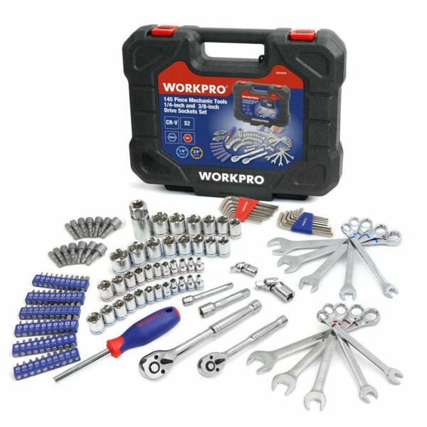 Workpro W003046 145 Piece Mechanic's Tool and 1/4-inch, 3/8-inch Drive ...