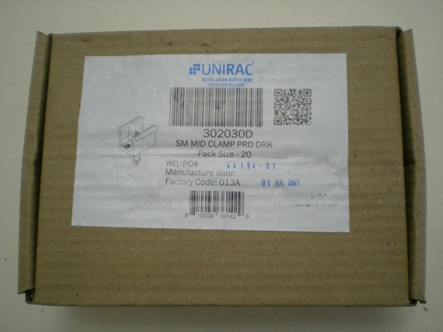 Unirac 302030D SolarMount Pro Series Universal Mid Clamp -black Finish ...