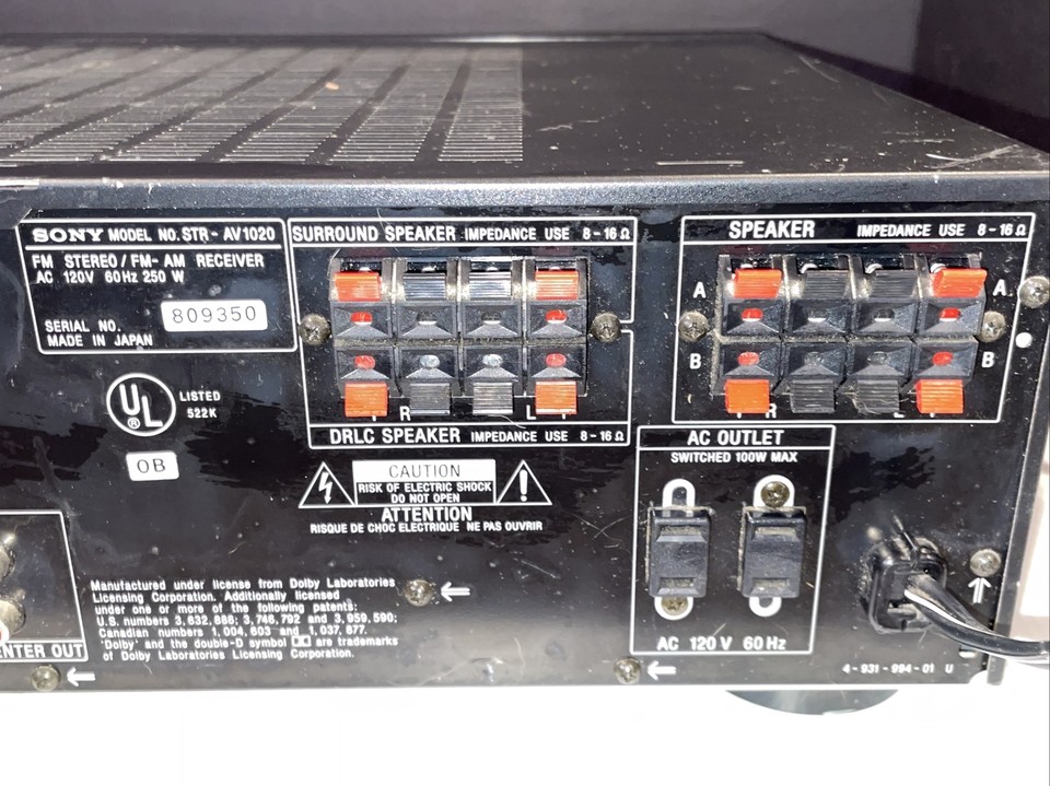 Sony STR-AV1020 FM Stereo / FM-AM Receiver - No Remote - Read ...