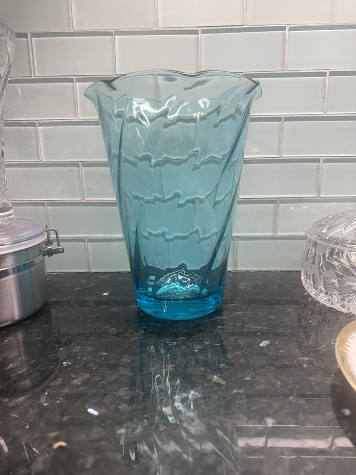 Vintage Hazel Atlas Stretch Glass 1960s Capri Optic Vase Azure Blue ...