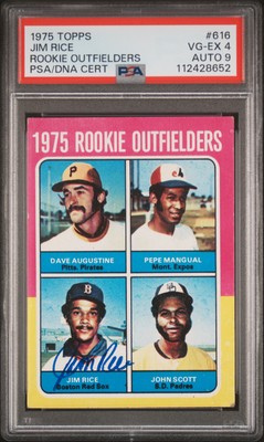 1975 TOPPS #616 ROOKIE OUTFIELDERS ROOKIE RC JIM RICE AUTO PSA 4 DNA ...