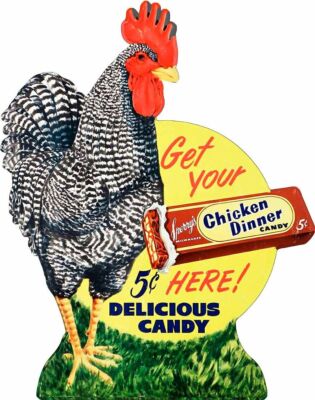SPERRY'S CHICKEN DINNER CANDY 18" HEAVY DUTY USA MADE METAL ADVERTISING ...