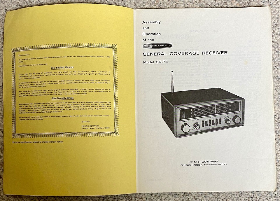 Heathkit GR-78 General Coverage Receiver Assembly Manual VG++ | eBay