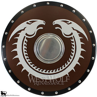 Round VIKING DRAGON SHIELD -- sca/larp/wooden/medieval/gothic/serpent ...
