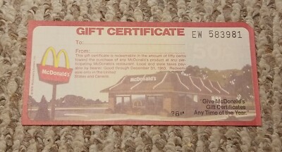 Vintage NEW! UNUSED 1978/79 Mcdonalds Holiday Xmas 50 Cent Gift ...