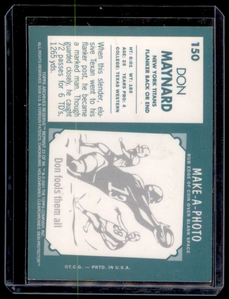 2001 TOPPS ARCHIVES RESERVE DON MAYNARD NEW YORK TITANS #23 | eBay