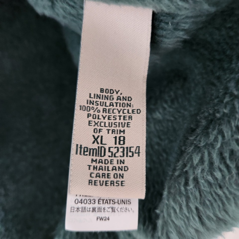 LL Bean Fleece Lined Insulated Hooded Puffer Coat Boys XL 18 Green ...