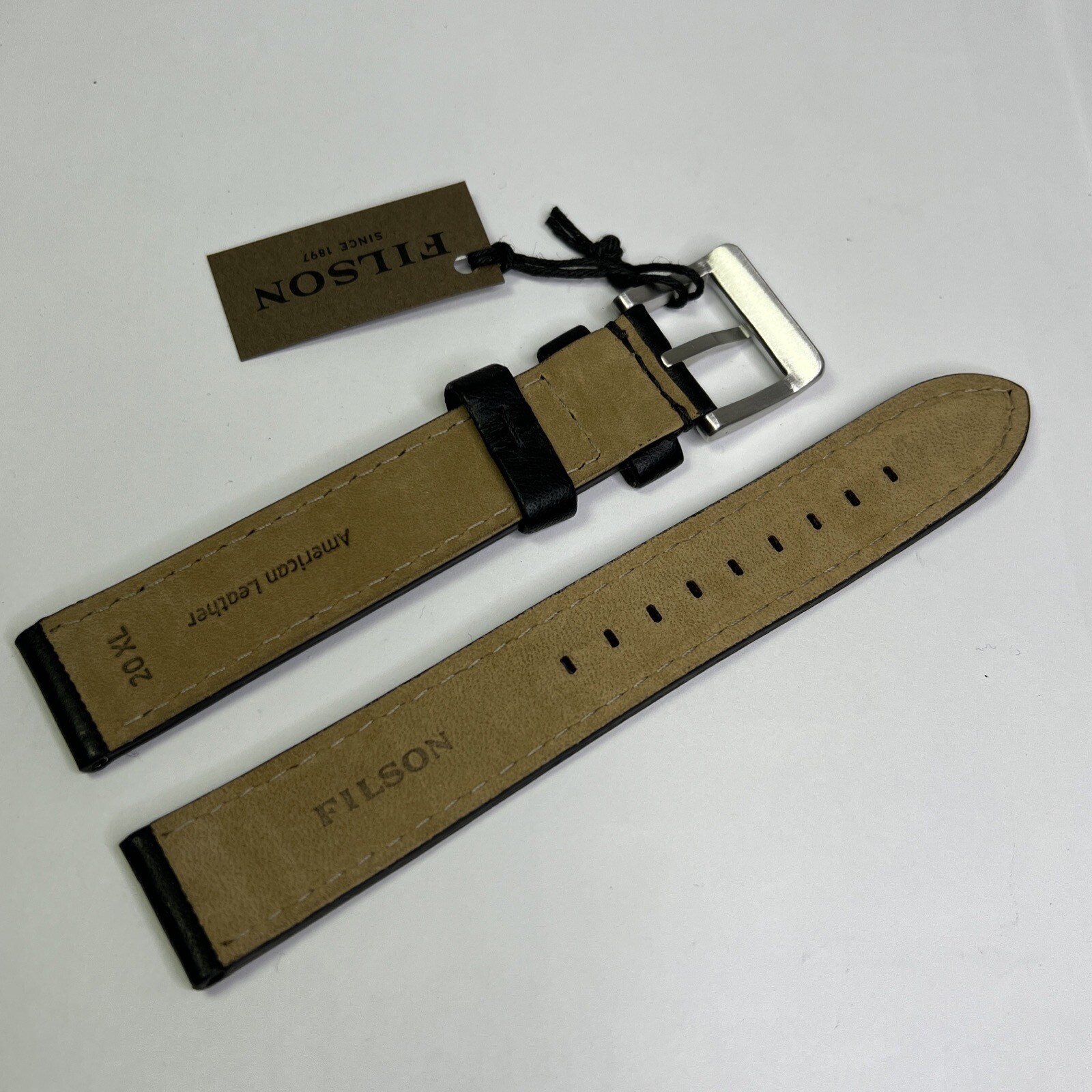 Filson Black Sf 20mm - 20mm Extra Long American Leather Watch Strap ...