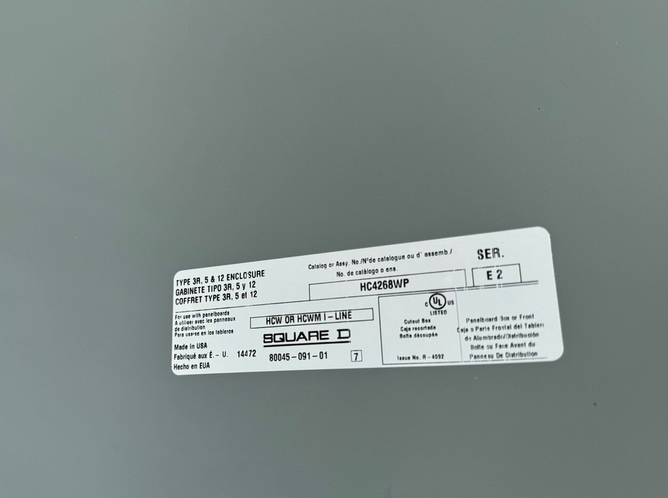 Square D 1200 Amp Main Lug Panelboard 208/120V 3P4W Nema 3R Outdoor ...