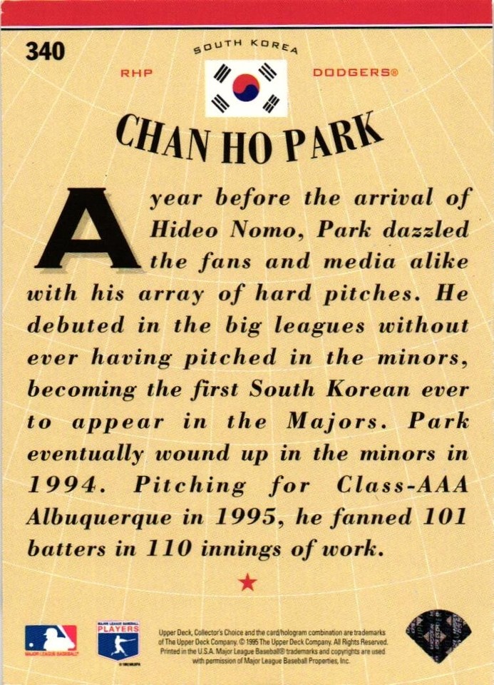 1995 Collectors Edge #340 Chan Ho Park International Flavor LA Dodgers ...