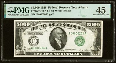 $5,000-F LGS 1928 FR 2220 FEDERAL RESERVE NOTE PCGS 45 $5000 GRADED ...