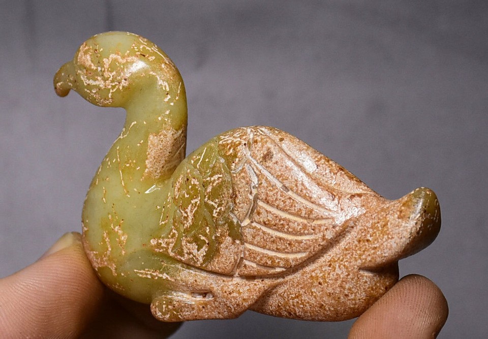 7CM China Hongshan Culture Old Jade Carved Animal Swan Bird Birds ...