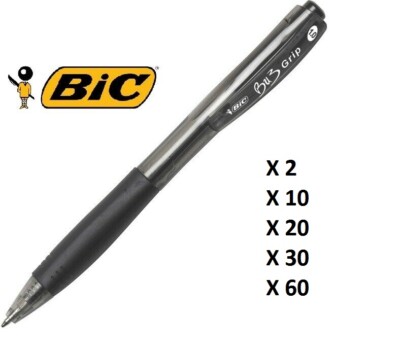 Bic Bu3 Comfort Grip Black Ink Biro Pens Retractable Medium Ballpoint 2 ...