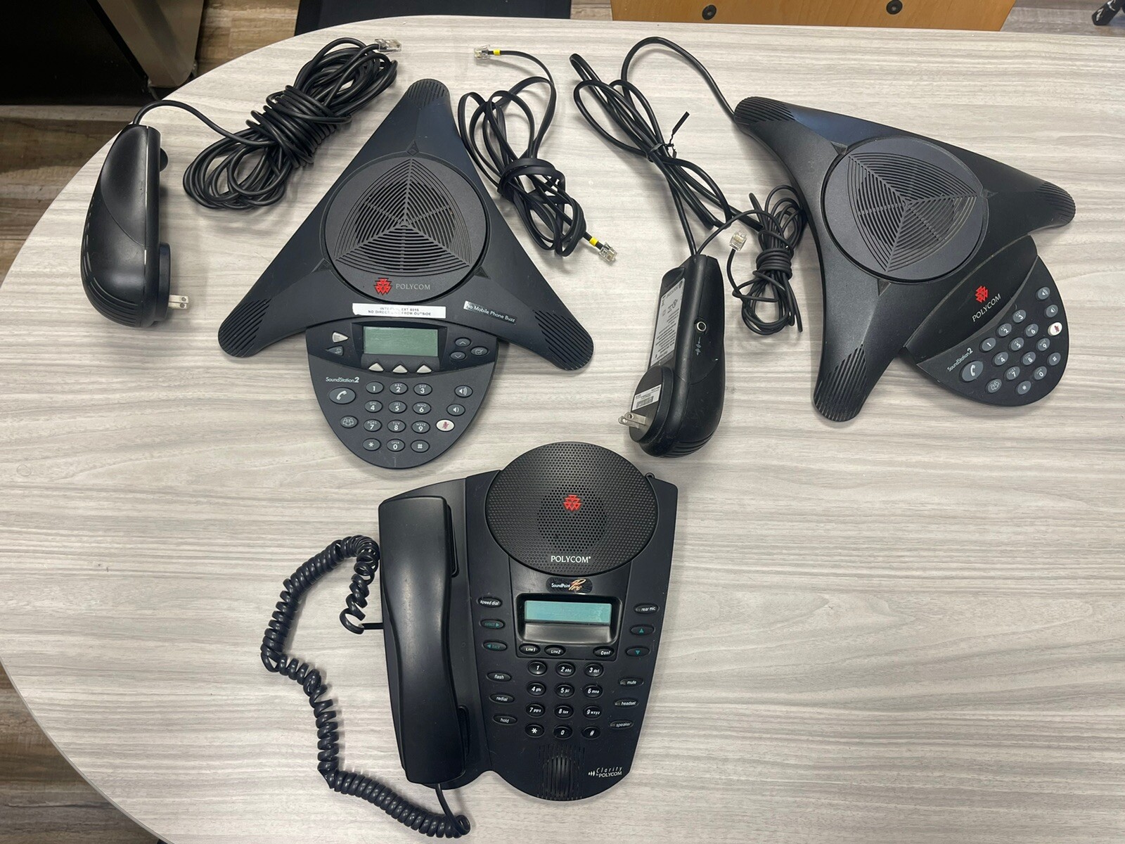 Two Polycom SoundStation 2 Conference Phones and 1 Polycom Soundpoint ...