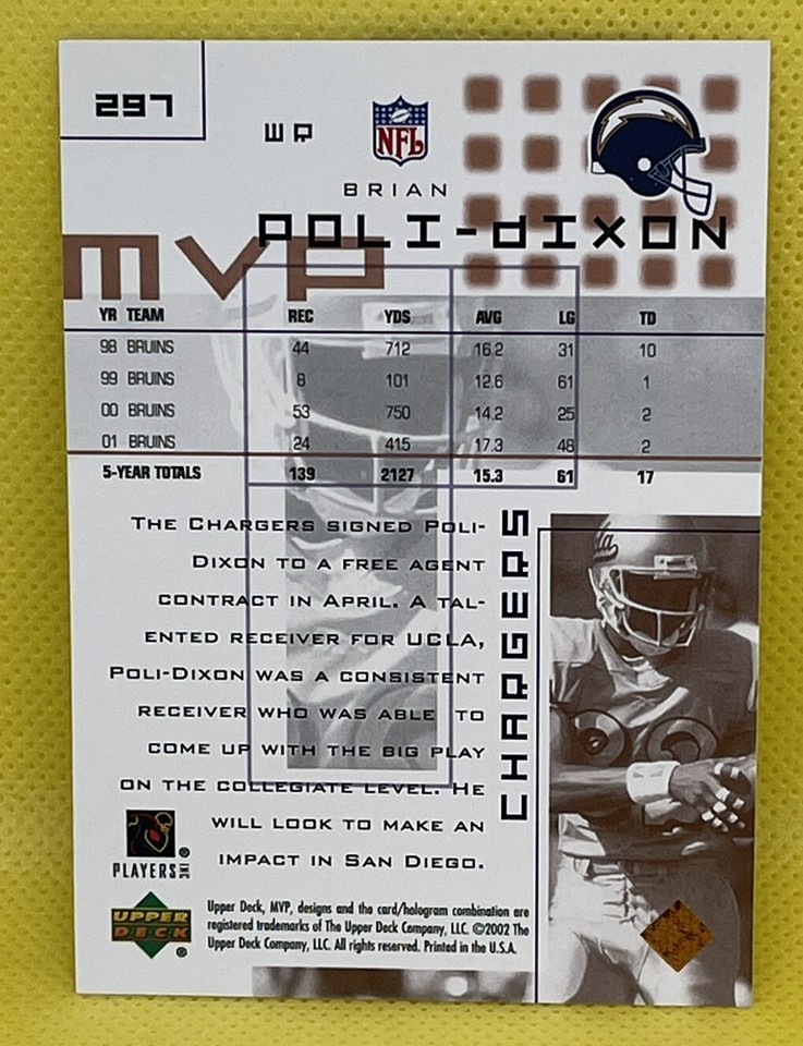 Brian Polo-Dixon 2002 Upper Deck MVP #297 RC San Diego Chargers | eBay