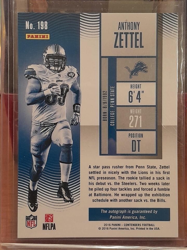 Anthony Zettel 2016 Contenders Championship Ticket Auto #d 19/25 rookie ...