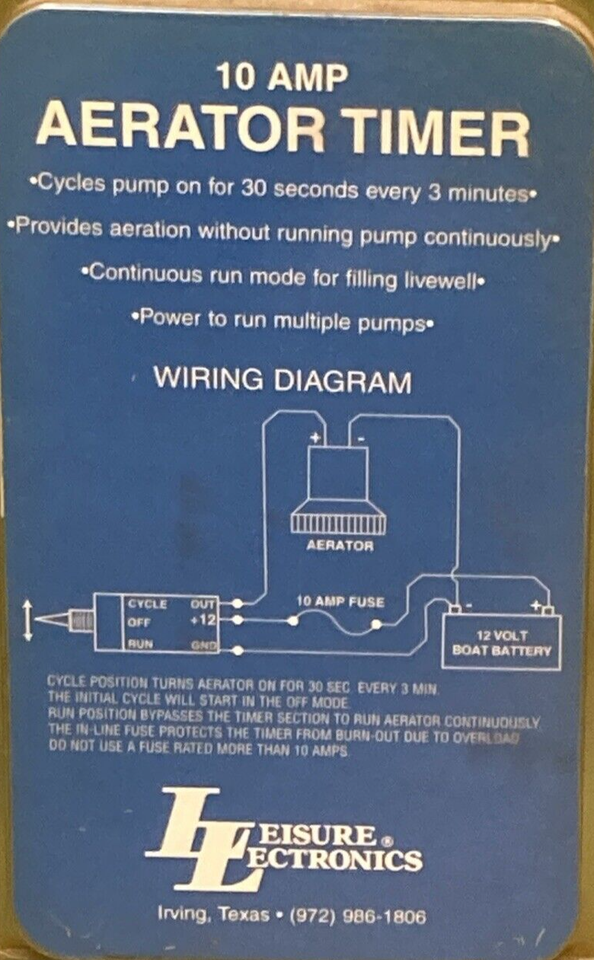 NEW LEISURE LECTRONICS 10AMP SWITCH TOGGLE LIVEWELL AERATOR TIMER 30 ...