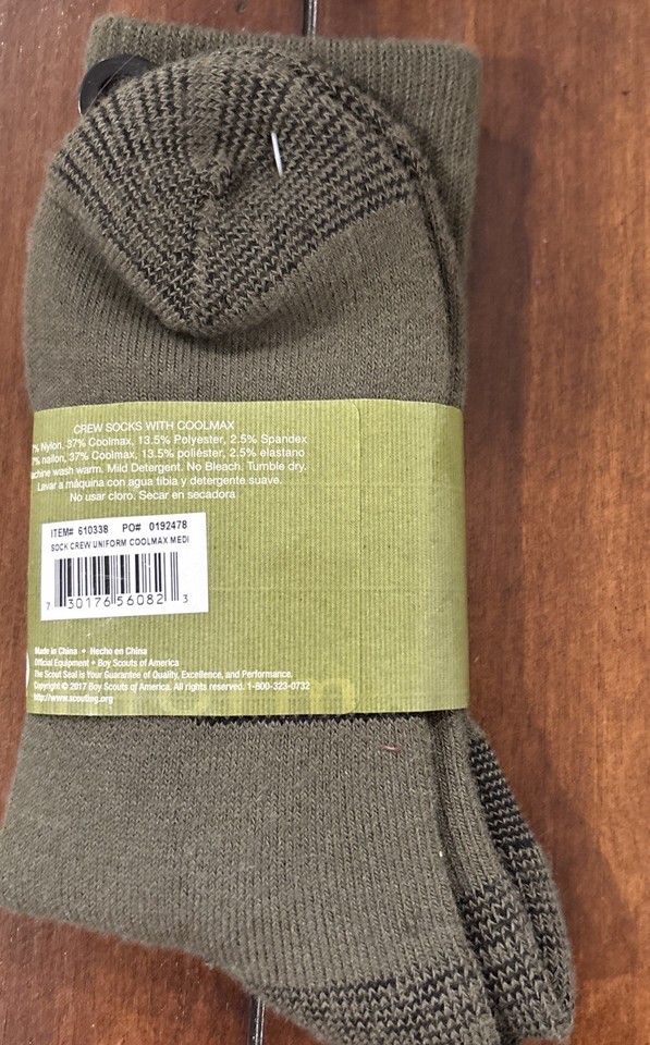 BOY SCOUT 1 Pair Official Uniform COOL MAX Wicking CREW Socks Size ...