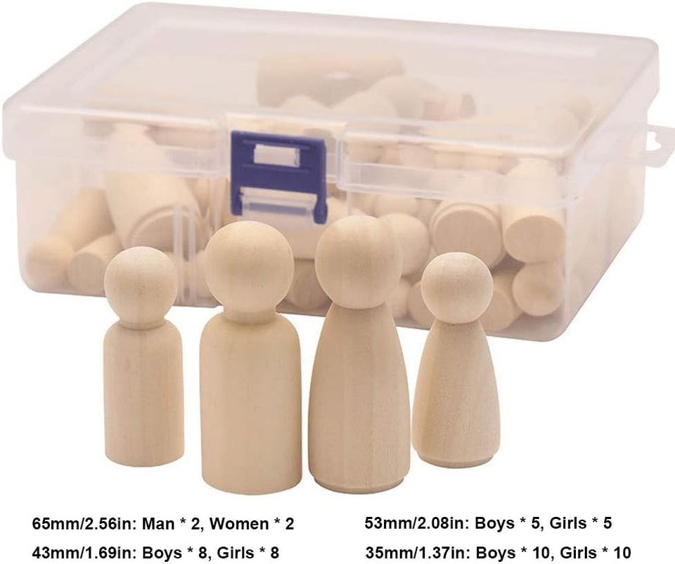 50 Pack Unfinished Wooden Peg Dolls & Figures - Assorted Shapes & Sizes ...