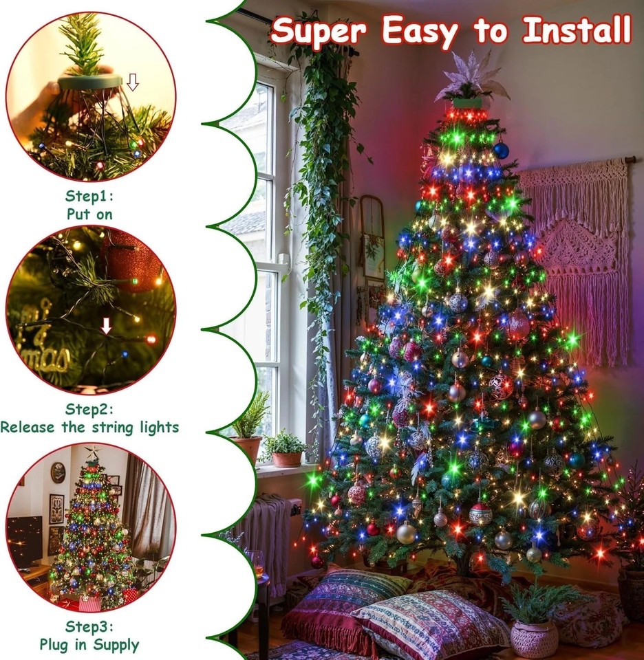 Christmas Tree Lights, 2M 16 Lines 400 LED Fairy Light Main Powered ...
