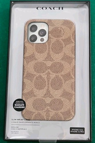 NEW Coach Leather Slim Wrap Case Apple iPhone 12 & 12 Pro Tan Signature ...