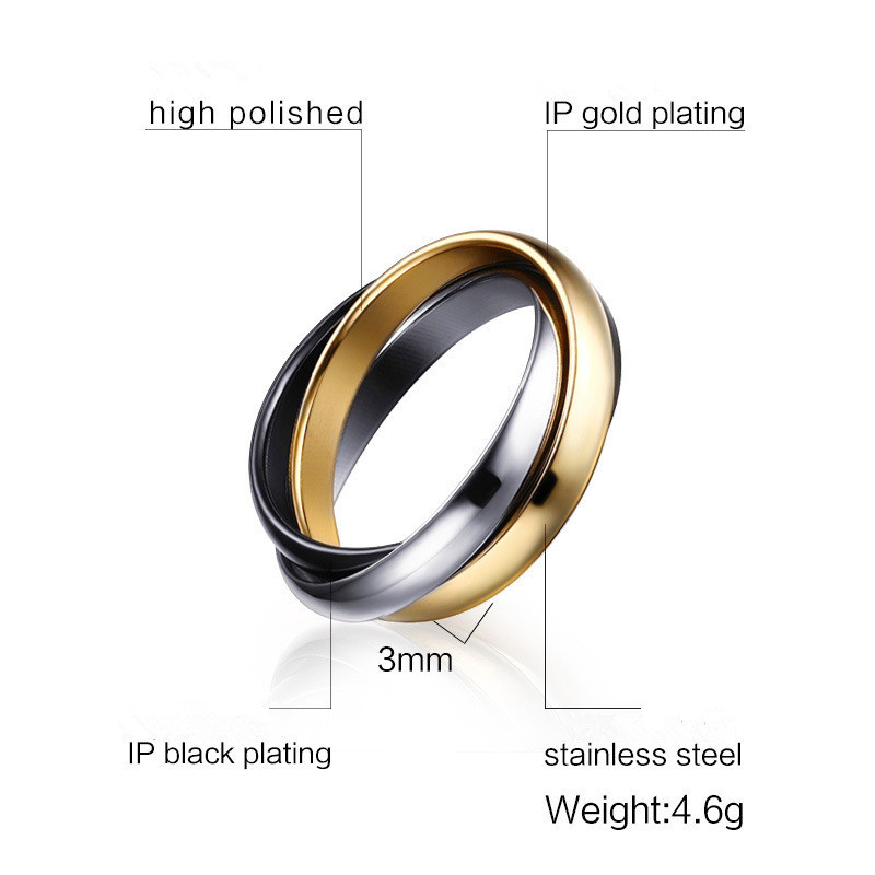 Classic 3 Rounds Ring Sets For Women Stainless Steel Wedding Engagement ...