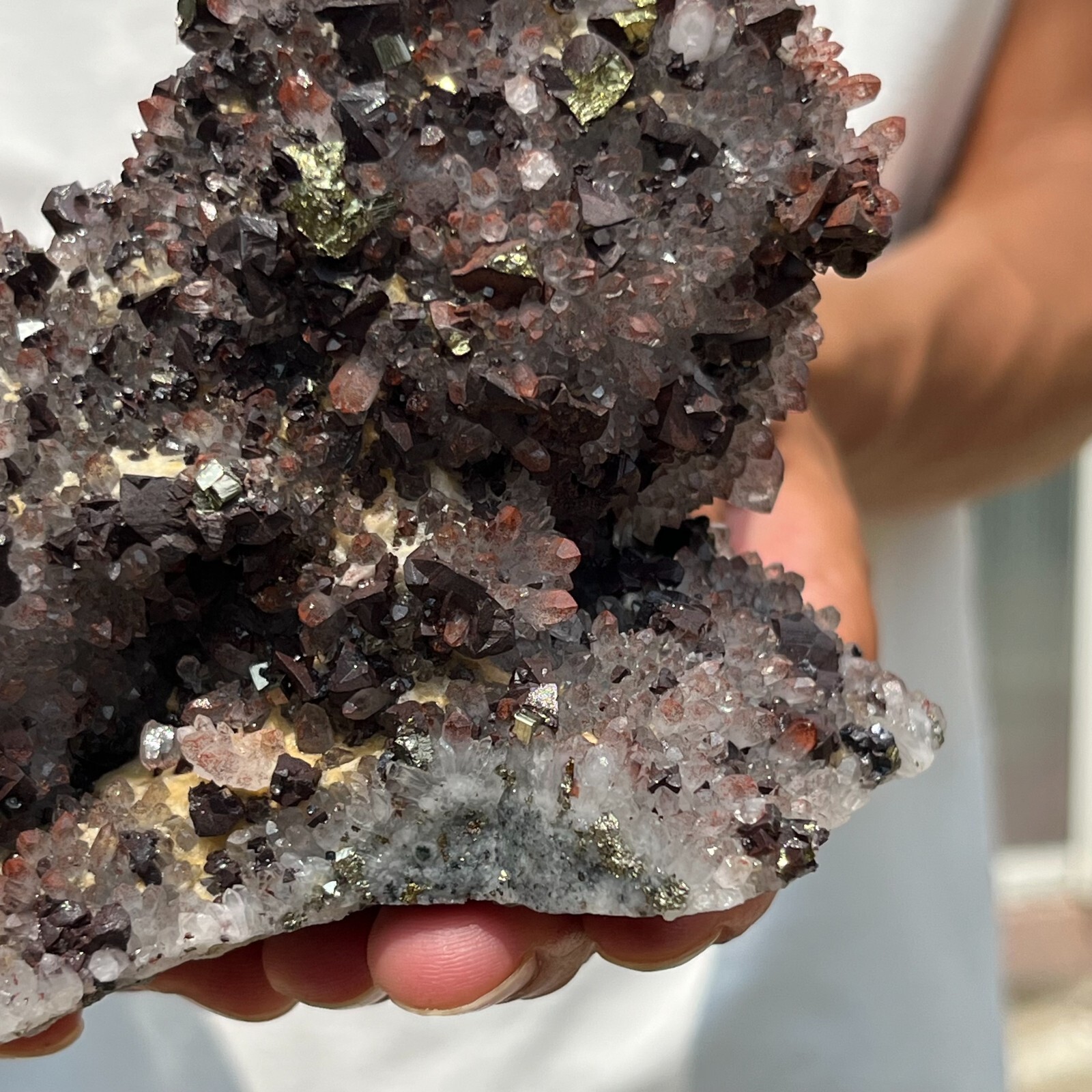 920g Large Natural Red Quartz Crystal Cluster & Pyrite Gold Mineral ...