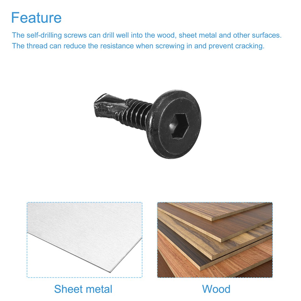 Hex Socket Self Tapping Screws, #10 x 3/4" 410 Stainless Steel 100pcs ...