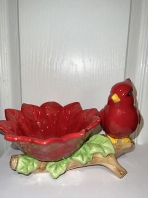 home accents Candy Plate Cardinal w Red Flower Brand New | eBay