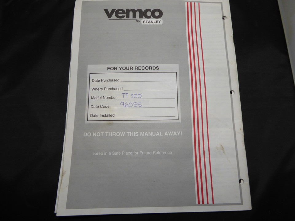 Stanley VEMCO Garage Door Opener Manual | eBay