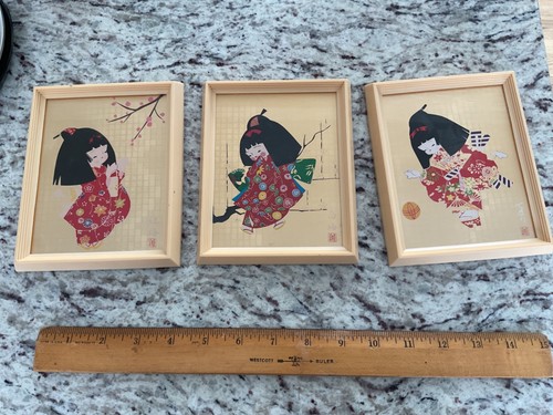 Smalll Mid-Century Japanese Oshie Framed Picture Art Geisha Young Girl ...