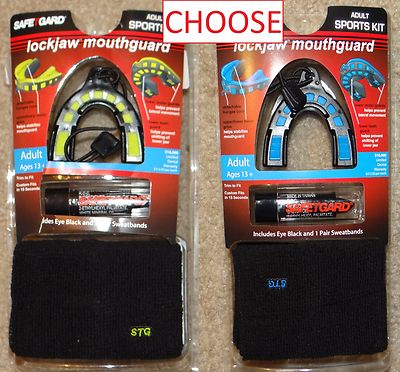 SAFETGARD lockjaw black/blue or green Mouth Guard sports kit w ...
