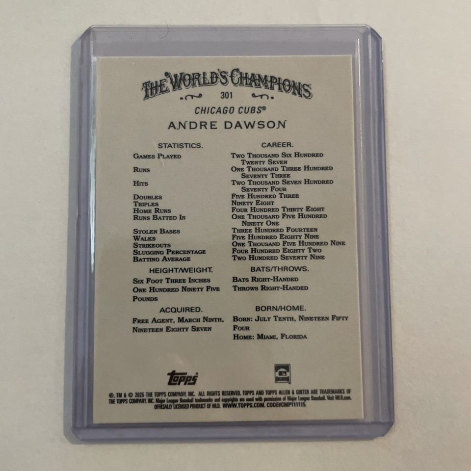 2025 Topps Allen & Ginter Silver Filigree #301 Andre Dawson Chicago ...